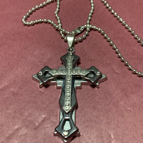 Accessories | Mens 3d Multiple Layer Black And Silver Cross | Poshmark